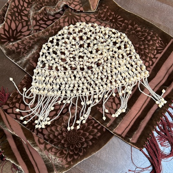 Vintage | Accessories | Vintage Cream Beaded Flapper Cap Headpiece ...